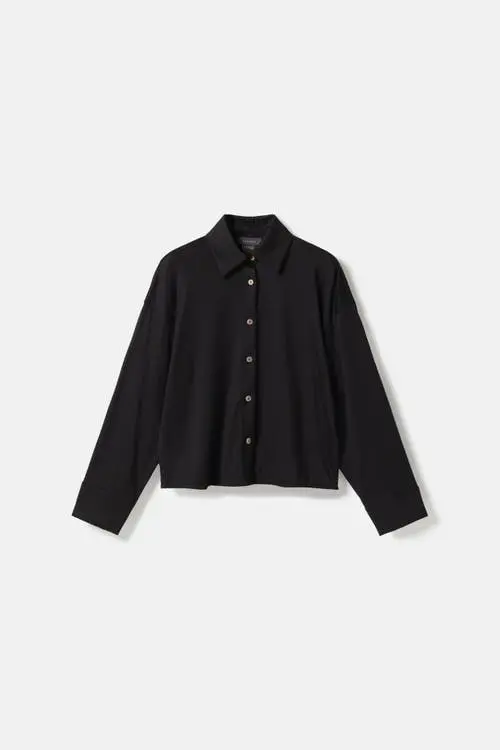 RESIDUS Gart Button Front Jersey Shirt - Black