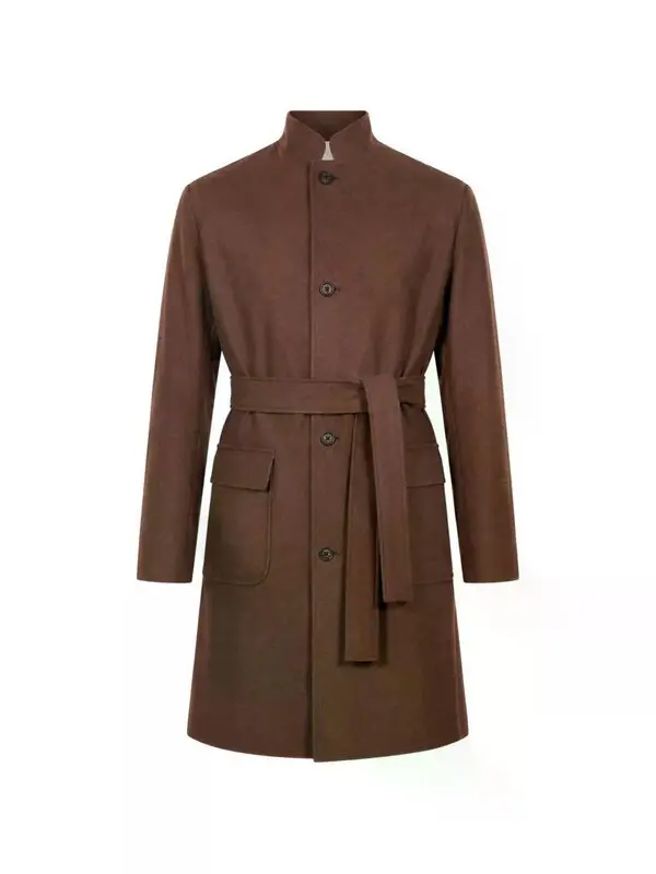 Eleventy Belted High-neck Wool Coat