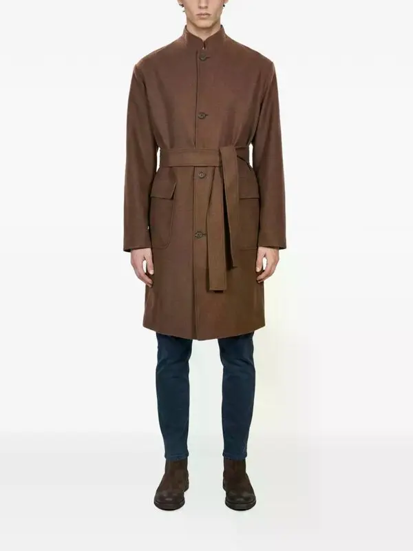 Eleventy Belted High-neck Wool Coat