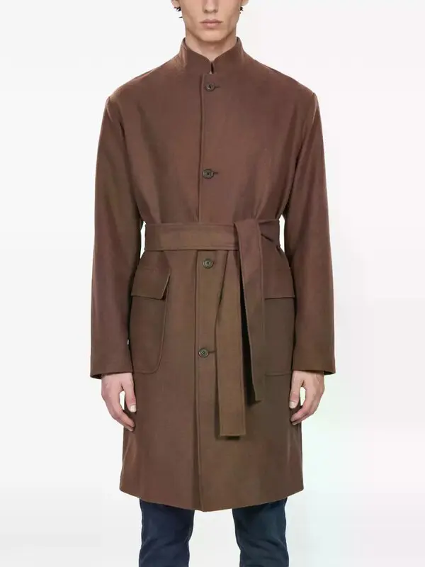 Eleventy Belted High-neck Wool Coat