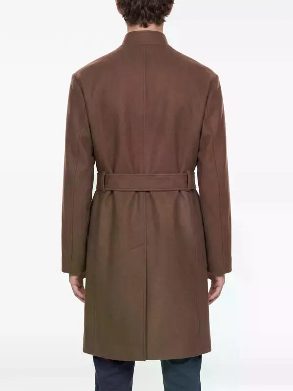 Eleventy Belted High-neck Wool Coat