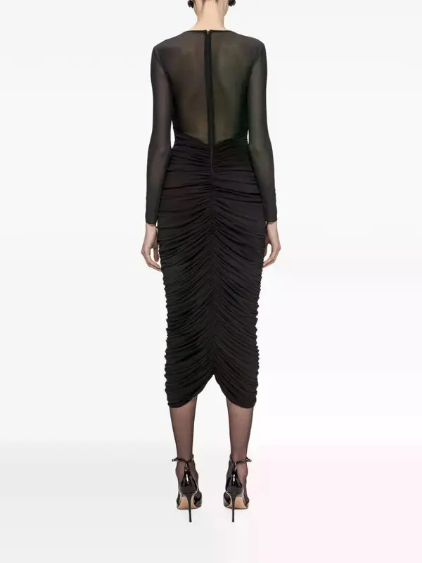 NISSA Draped Tulle Bodycon Midi Dress