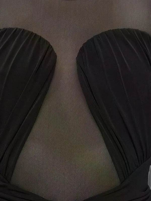 NISSA Draped Tulle Bodycon Midi Dress