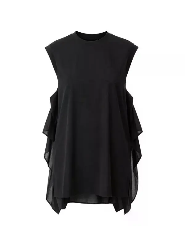MEIMEIJ Ruffled Semi-sheer Tank Top - Black