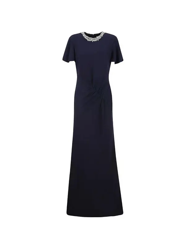 Roland Mouret Crystal-embellished Gathered Maxi Gown - Blue