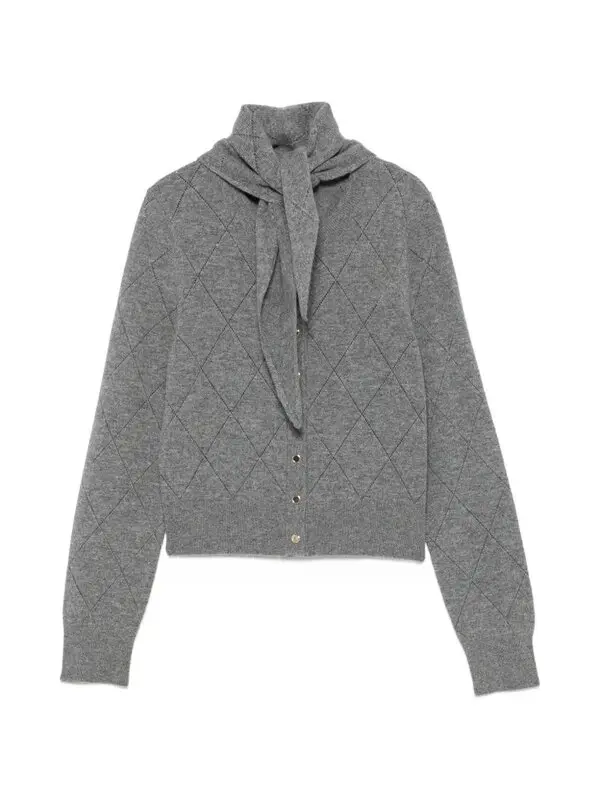 Sandro Argyle-knit Scarf-detail Wool Cardigan