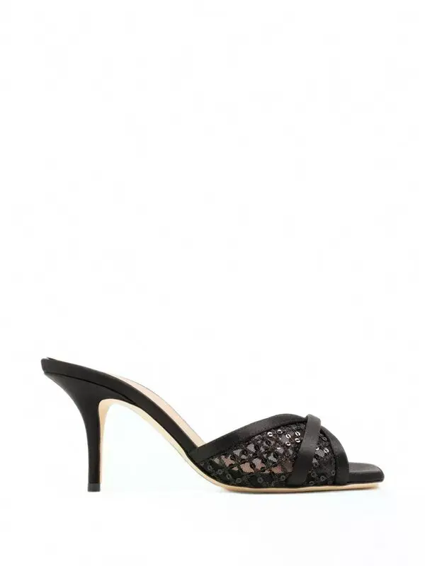 MALONE SOULIERS Perla Sequin-embellished Mesh Heeled Mules - Black