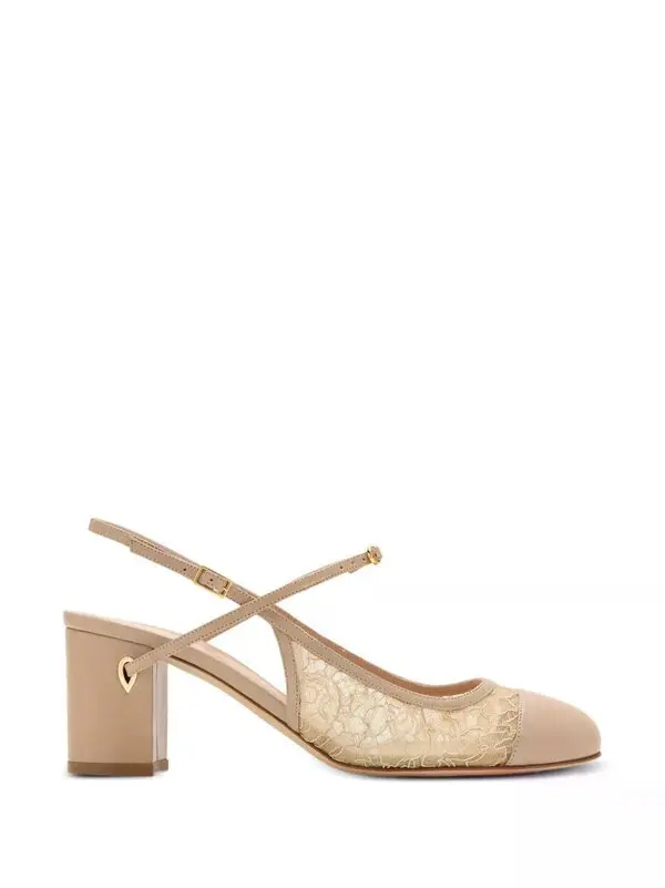 Jennifer Chamandi Mattia 65 Lace-panelled Calf Leather Pumps - Neutrals