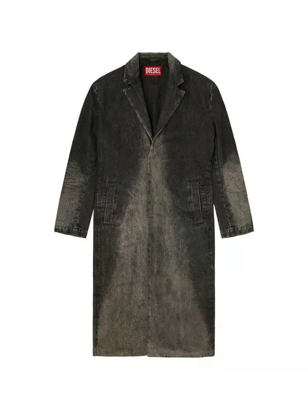 DIESEL® Long Coat In Dirty-effect Denim - Black