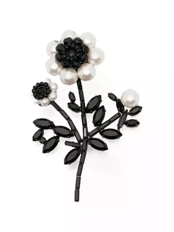 Ermanno Scervino Floral-motif Crystal-embellished Brooch - Grey