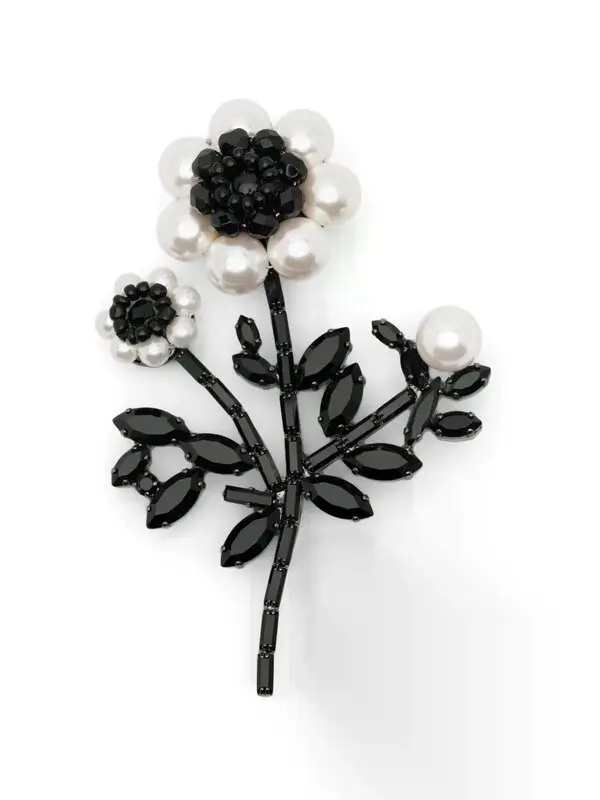 Ermanno Scervino Floral-motif Crystal-embellished Brooch - Grey