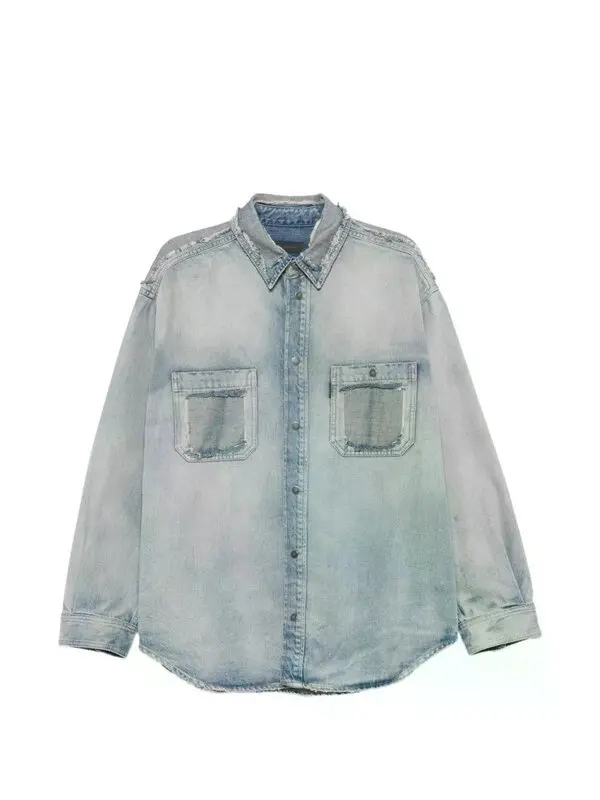 HAIKURE Nelson Distressed Patchwork Denim Shirt - Blue