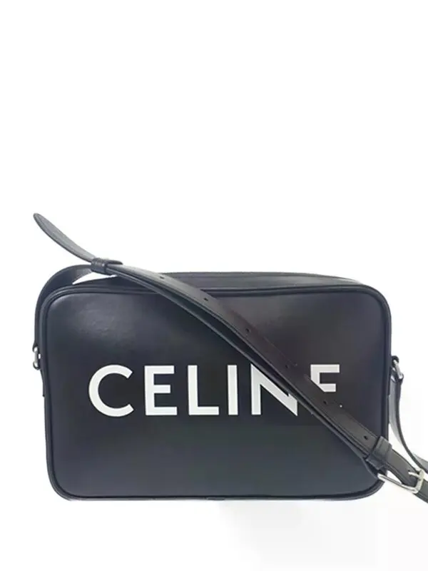 Celine 2010-2026 Smooth Calfskin Logo Messenger Bag Crossbody Bag - Black