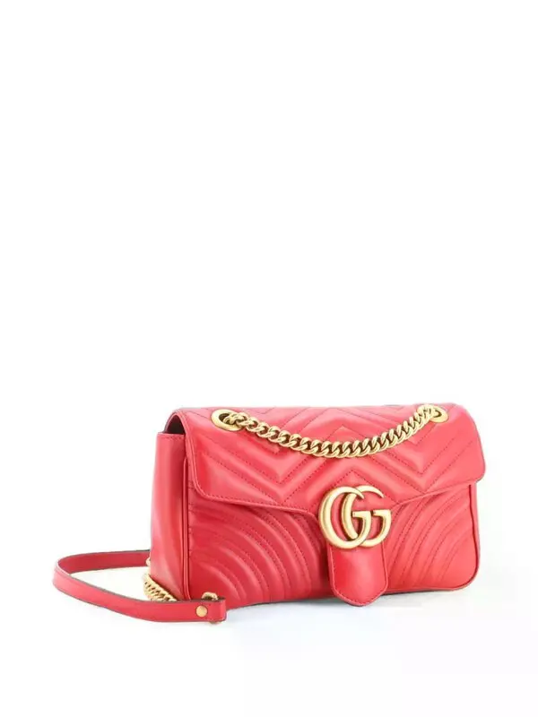 Gucci Gg Marmont Flap Bag Matelasse Leather Small Crossbody Bag - Red