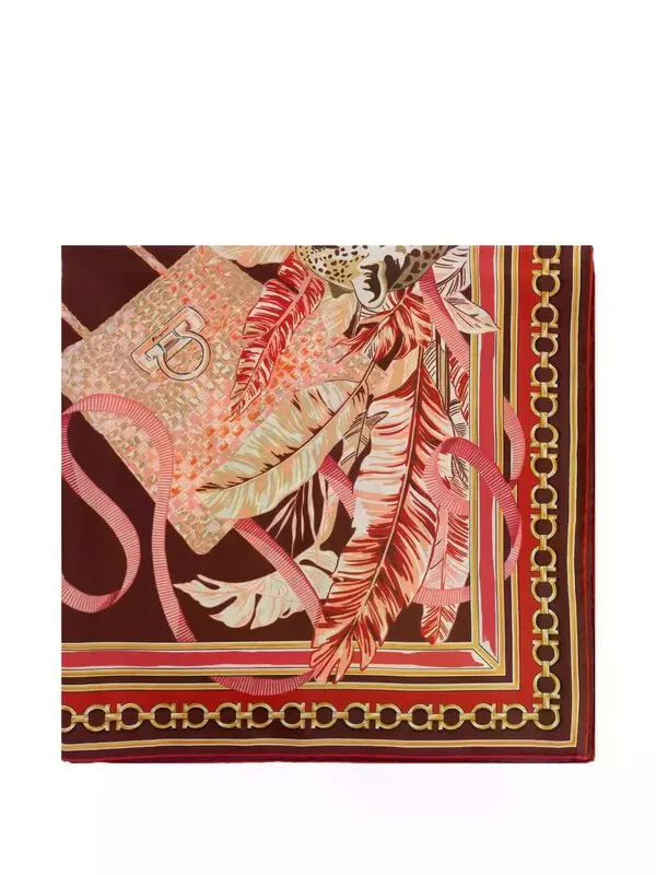 FERRAGAMO Feline Print Silk Foulard - Brown
