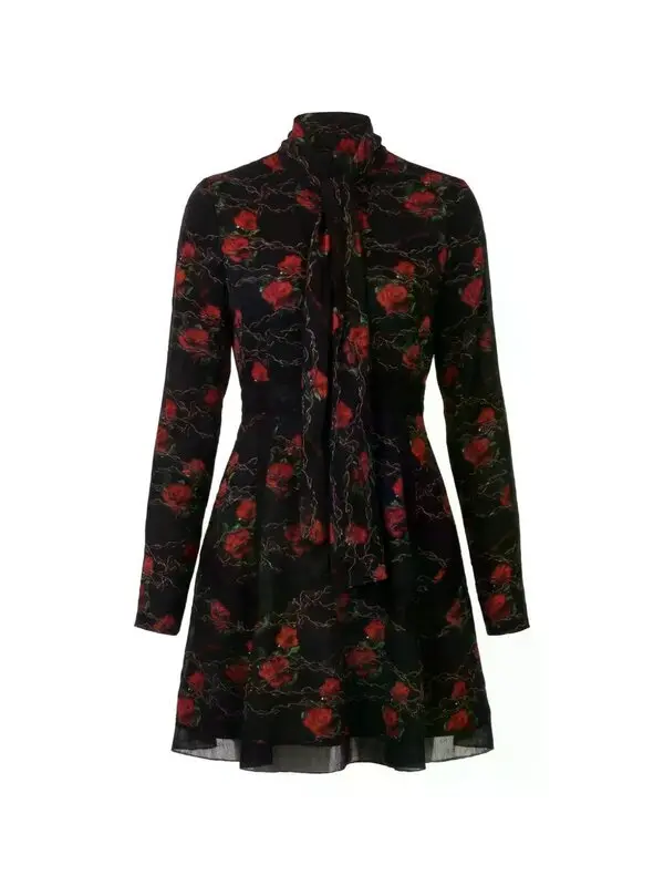 Valentino Garavani Floral-print Lace-trim Dress - Black