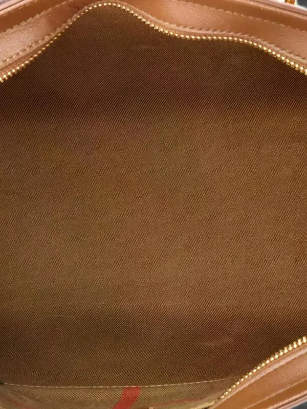 Burberry Banwell Leather And House Check Canvas Small Tote Bag - Brown