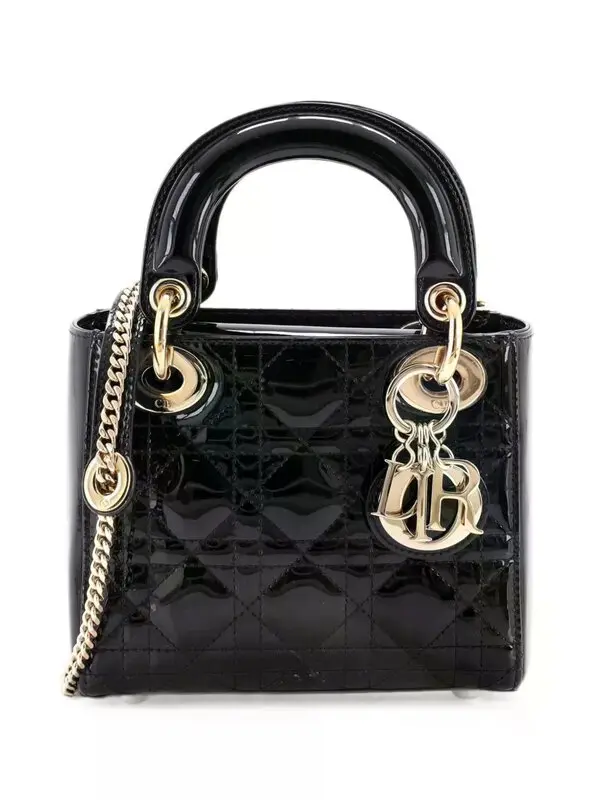 Dior Lady Chain Bag Cannage Quilt Patent Mini Satchel - Black