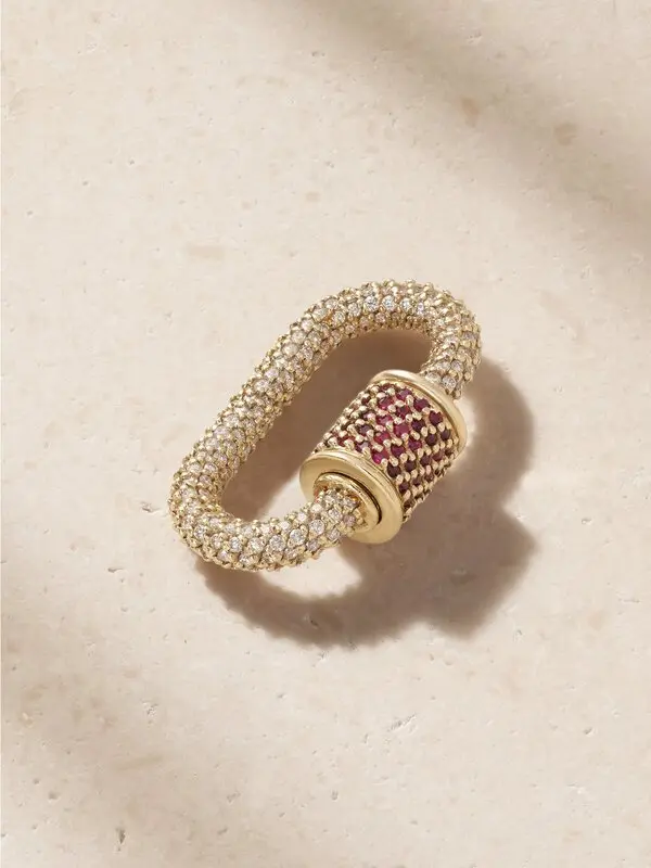 MARLA AARON Allstone Lock 14-karat Gold, Diamond And Ruby Pendant