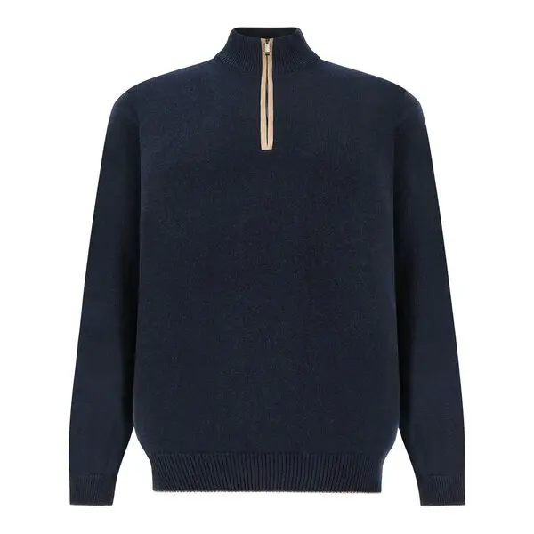 Paul & Shark Half-zip Sweater In Wool And Cashmere With Suede Details