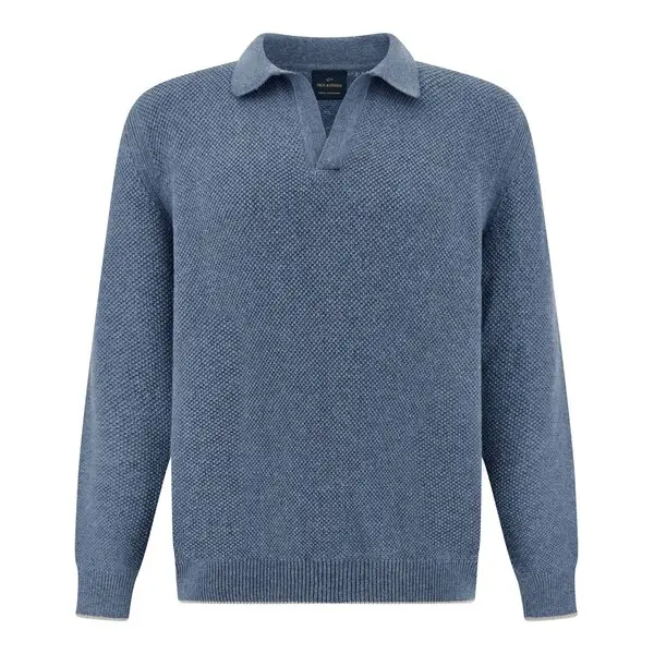 Paul & Shark Open-collar Polo In Wool And Cashmere - Light Blue