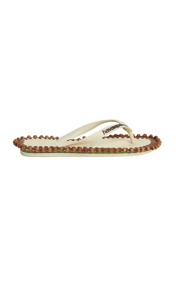 Tresse X Havaianas Avaia Wood-beaded Rubber Sandals - White