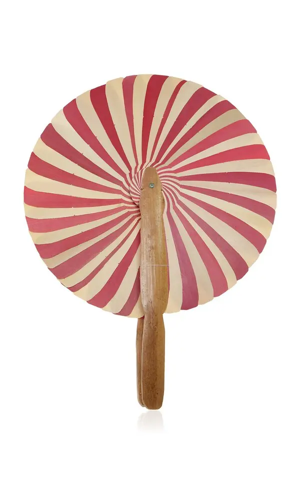 THE NICE FLEET Palm Leaves Wooden Fan - Red