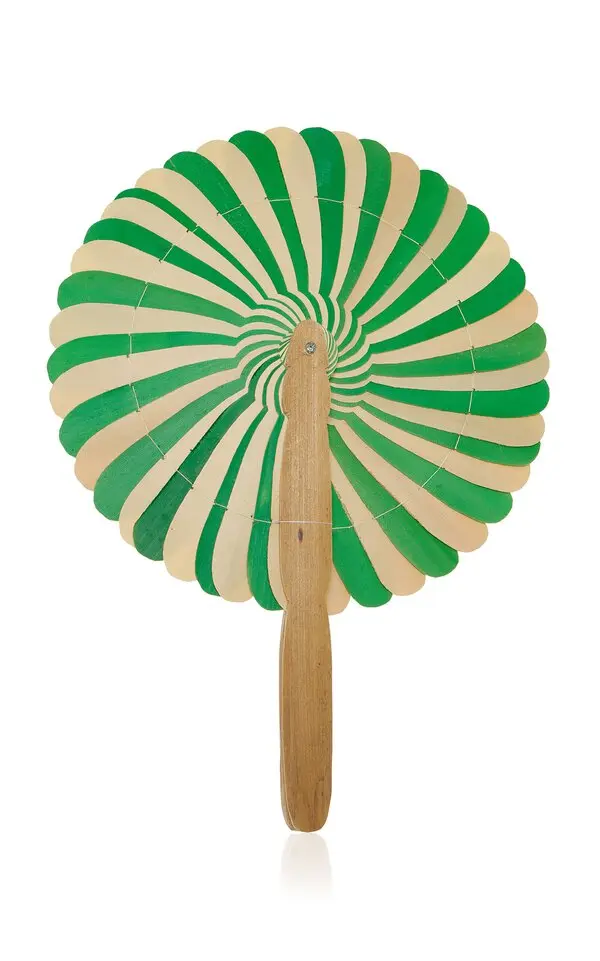 THE NICE FLEET Palm Leaves Wooden Fan - Green