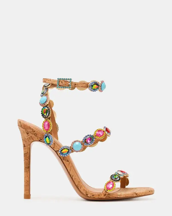 Steve Madden Tamala Cork Strappy Heels - Bright Multi