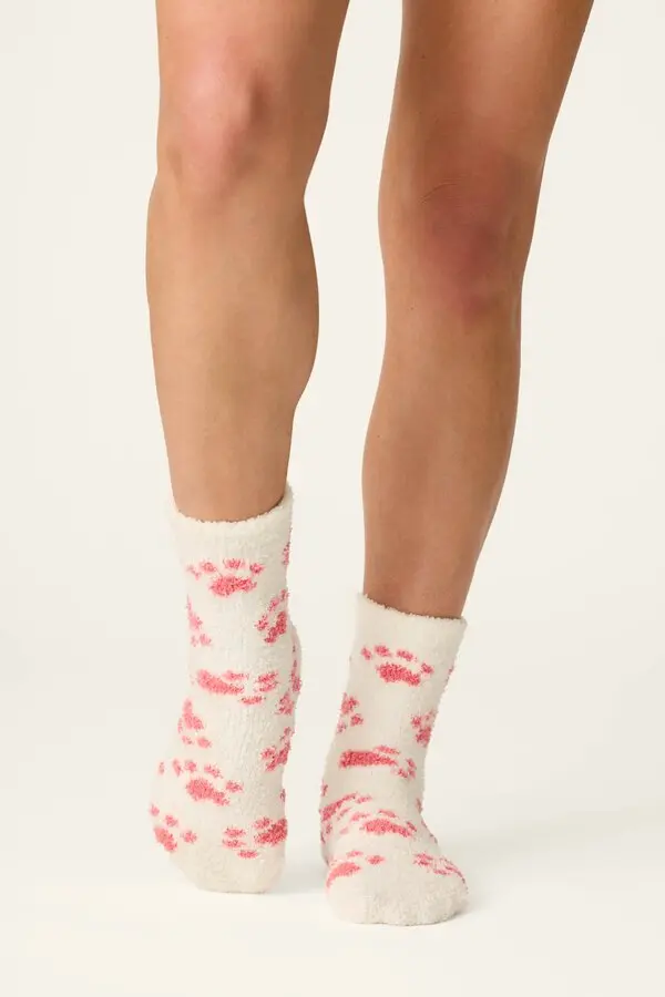 PJ Salvage Pink Paw Print Socks