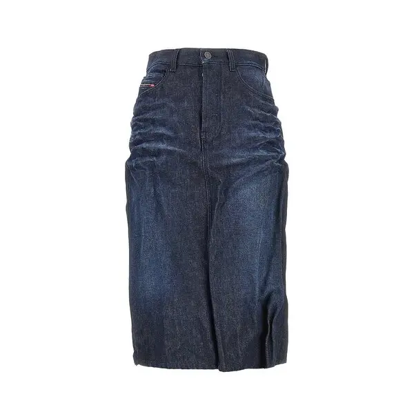 DIESEL® Creased Denim Midi Skirt