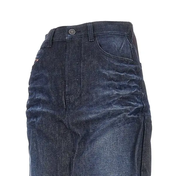 DIESEL® Creased Denim Midi Skirt