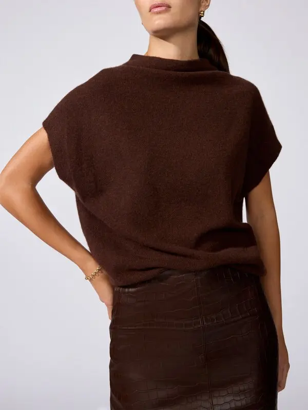 Brochu Walker The Morten Funnel Neck Cashmere Top - Java Mélange