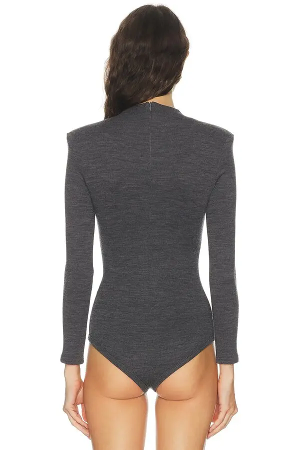 JIL SANDER Long Sleeve Bodysuit Top In Charcoal