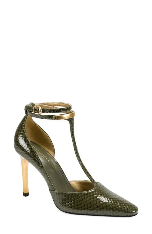 Donna Karan New York Samuel Snakeskin Embossed T-strap Pump - Olive