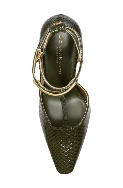 Donna Karan New York Samuel Snakeskin Embossed T-strap Pump - Olive