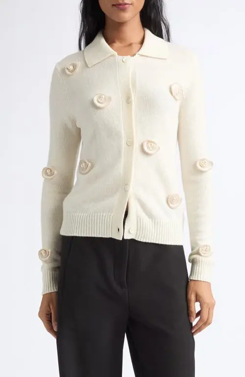 Stine Goya Embellished Shell Appliqué Cardigan - Cream