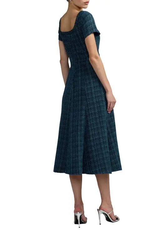 Mac Duggal Petite Embellished Bouclé Short Sleeve Midi Dress
