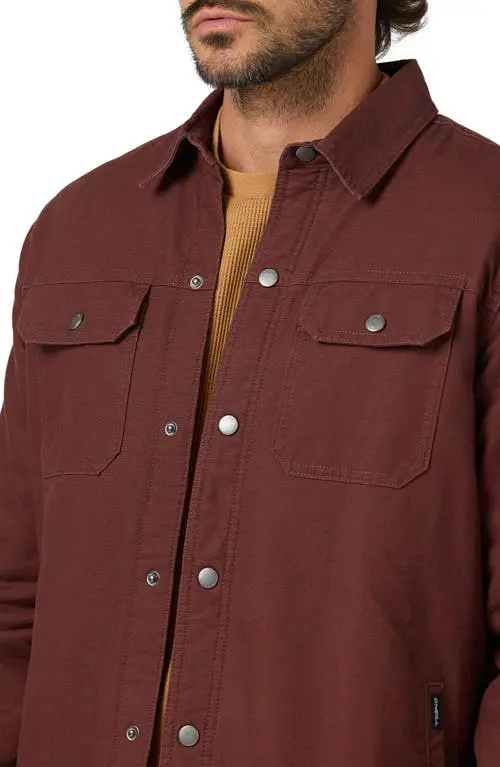 O'Neill Bronsen High Pile Fleece Lined Snap-up Canvas Jacket - Chocolate