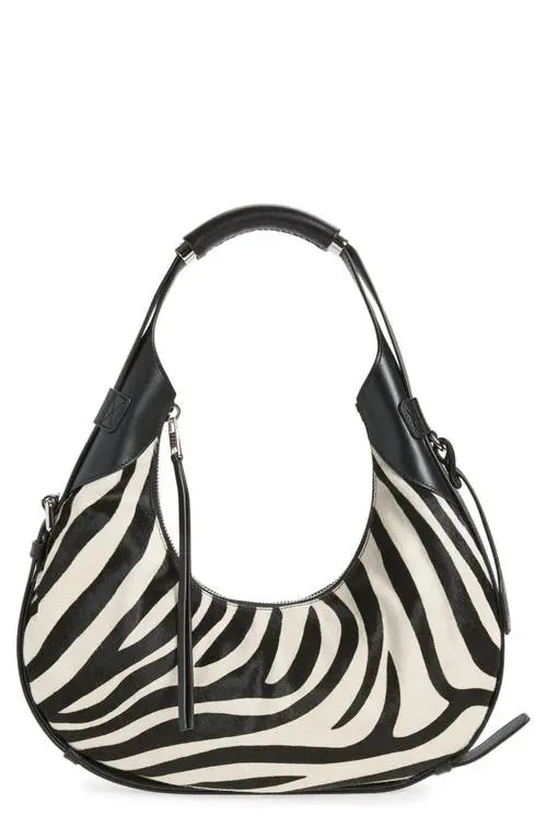 Moschino Handle Me Zebra Print Geniune Calf Hair Hobo Bag - Zebra Crossing