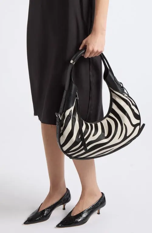 Moschino Handle Me Zebra Print Geniune Calf Hair Hobo Bag