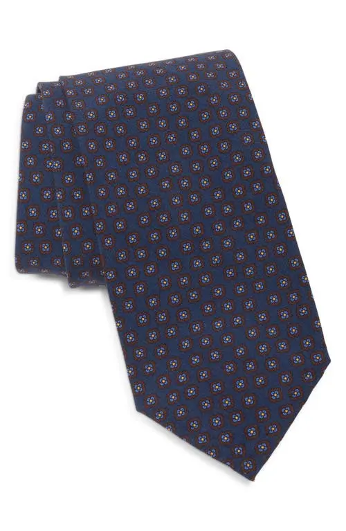 J. MUESER Floral Silk Tie - Navy Micro Medallion