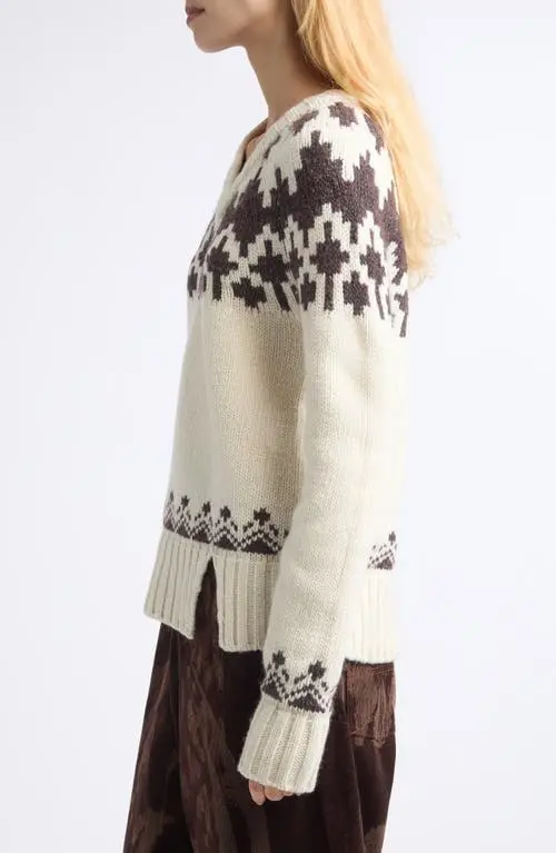 PAOLINA RUSSO Warrior Fair Isle Wool Blend V-neck Sweater