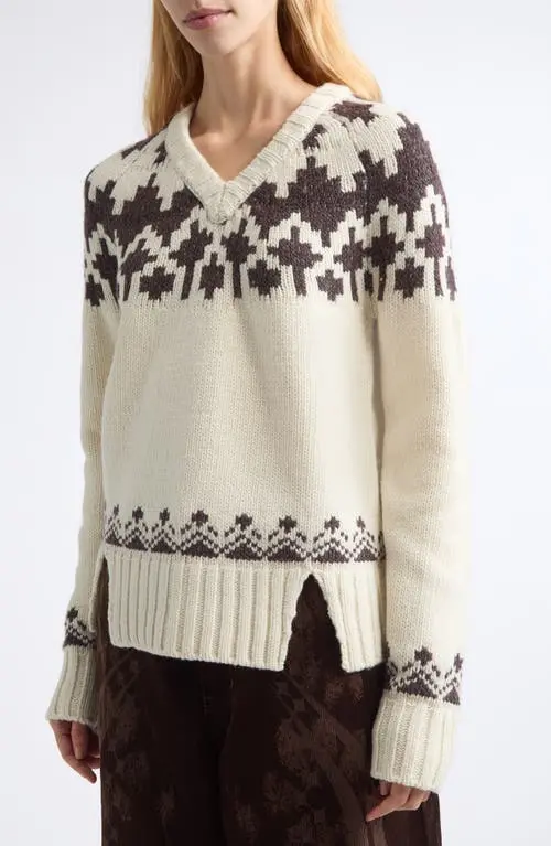 PAOLINA RUSSO Warrior Fair Isle Wool Blend V-neck Sweater