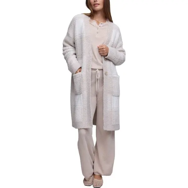Barefoot Dreams Cozychic® Buffalo Plaid Long Cardigan - Stone Multi