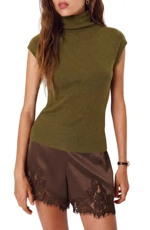 REFORMATION Pien Funnel Neck Knit Top - Moss Garden