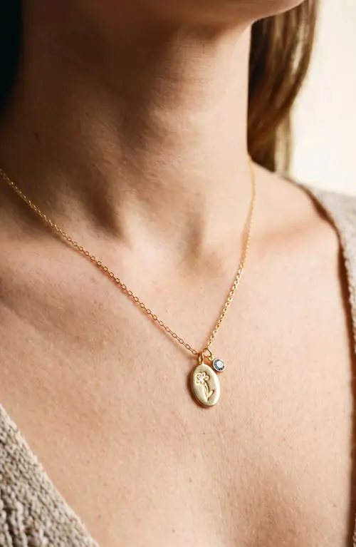 Argento Vivo Birthstone Charm Necklace - Gold/mar