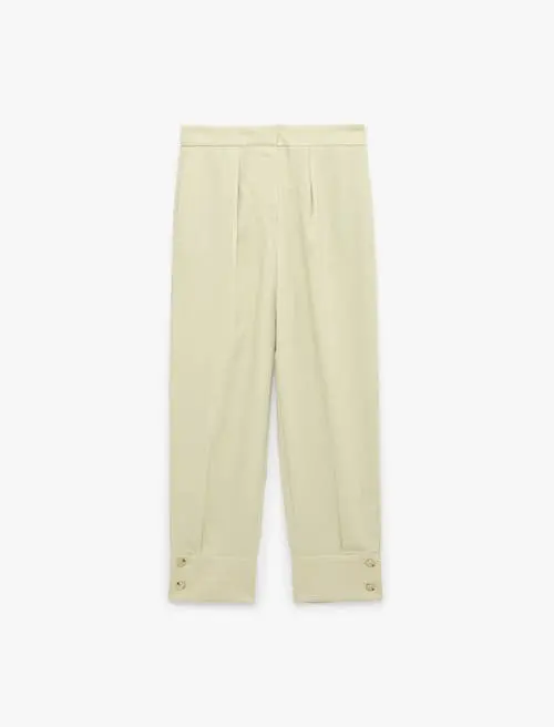 Koton Linen Blend Pleated Tailored Pants With Cuffed Hem