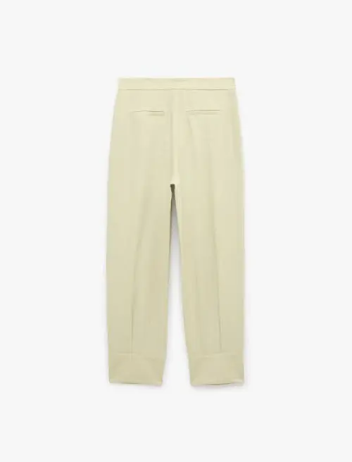Koton Linen Blend Pleated Tailored Pants With Cuffed Hem