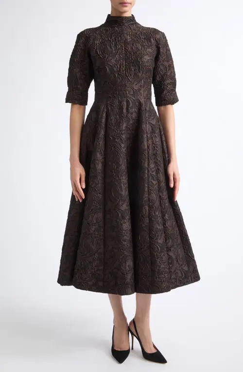 EMILIA WICKSTEAD Quinley Jacquard Midi Dress - Chocolate/black